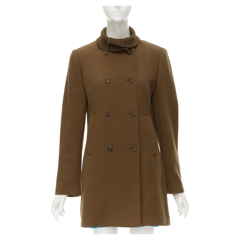 DOLCE GABBANA Vintage brown wool blue floral lined double breasted coat ...