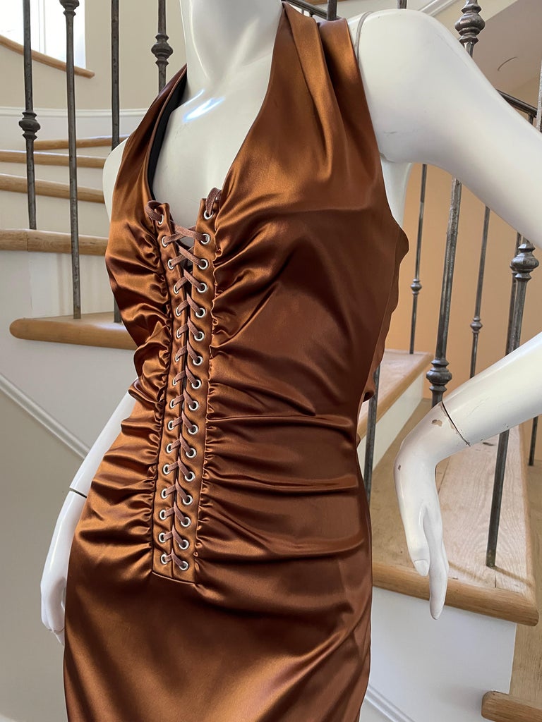Dolce and Gabbana Vintage Copper Color Cocktail Dress with Corset Lace ...