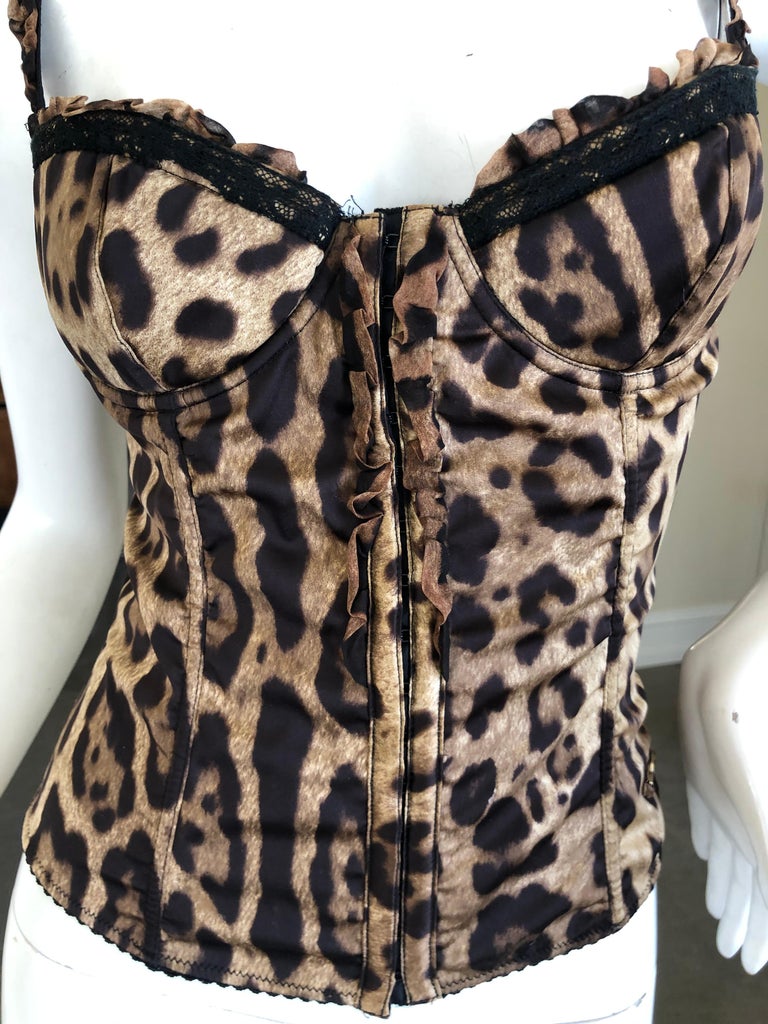 Dolce and Gabbana Vintage Lace Trimmed Leopard Print Corset Top at 1stDibs