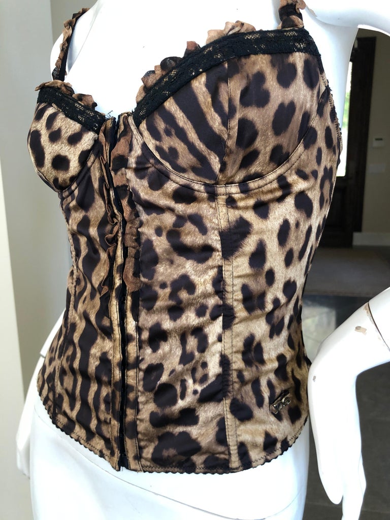 Dolce and Gabbana Vintage Lace Trimmed Leopard Print Corset Top at 1stDibs