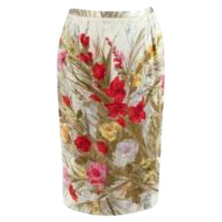 Dolce and Gabbana Vintage poppy print silk pencil skirt at 1stDibs