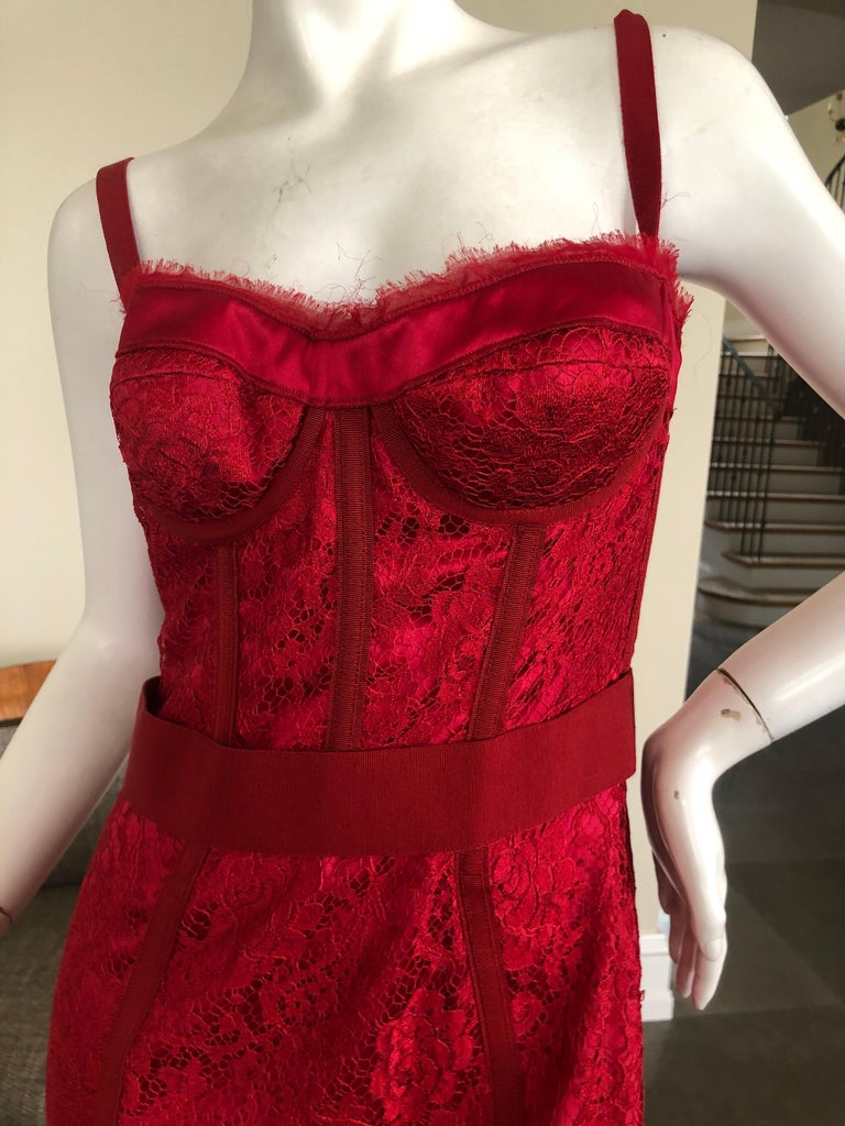 Dolce And Gabbana Vintage Red Lace Corset Cocktail Dress For Sale At