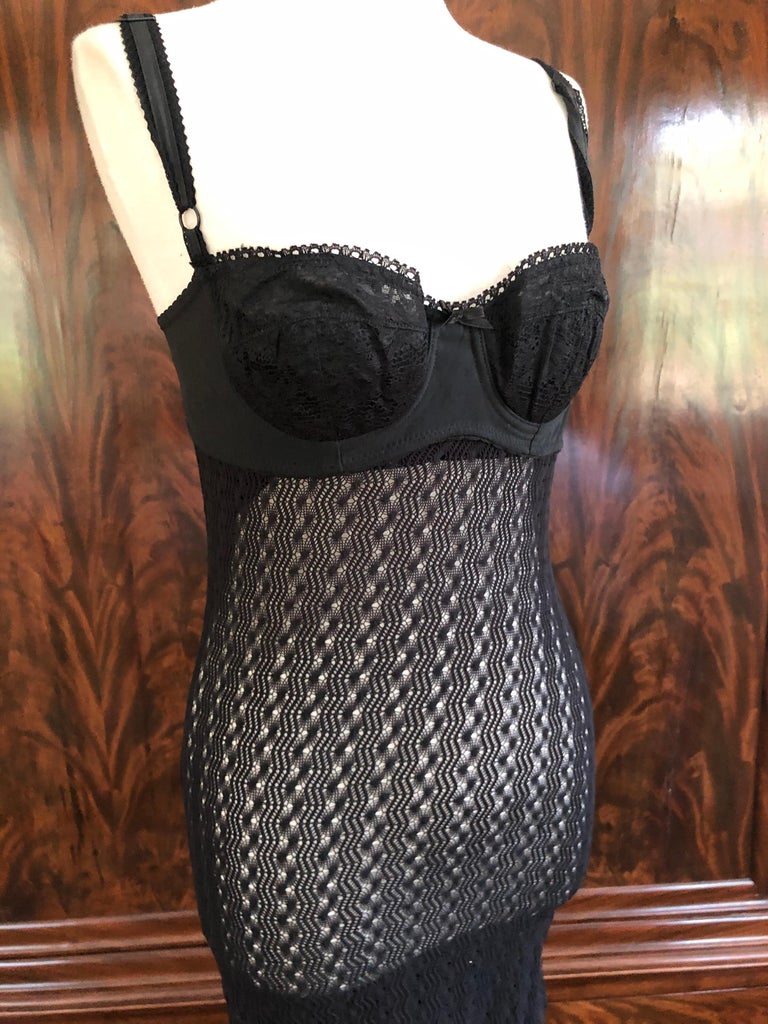 Dolce And Gabbana Vintage Sheer Black Knit Maxi Dress With Attached