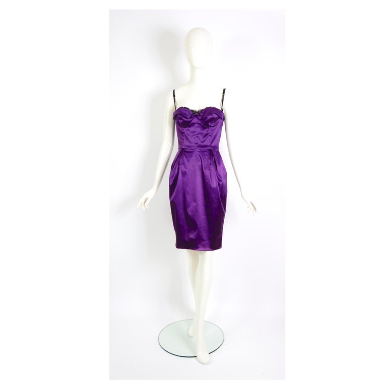 Dolce and Gabbana vintage strapless leopard lining and lace trim purple ...