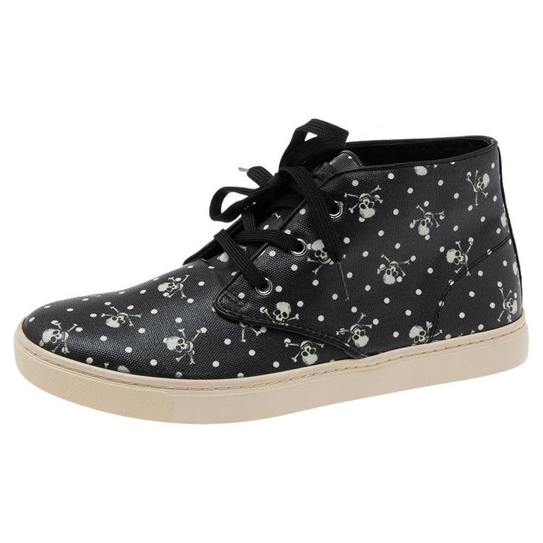 Dolce and Gabbana White/Black Leather Skull Print High Top Sneakers ...