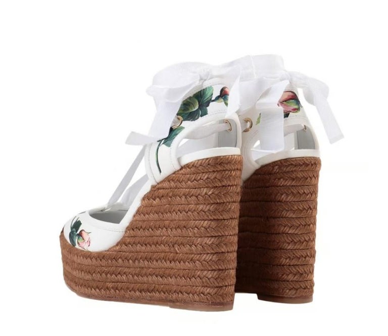 Dolce and Gabbana White Brown Cloth Tropical Rose Pumps Shoes Heels ...