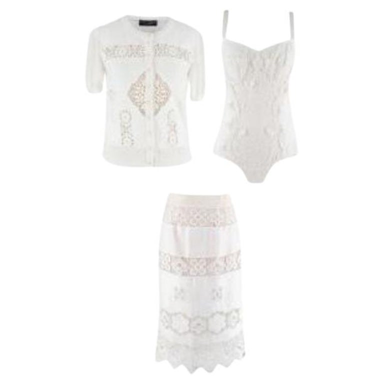 Dolce and Gabbana White Cotton Lace Crochet Corset, Cardigan and Skirt ...