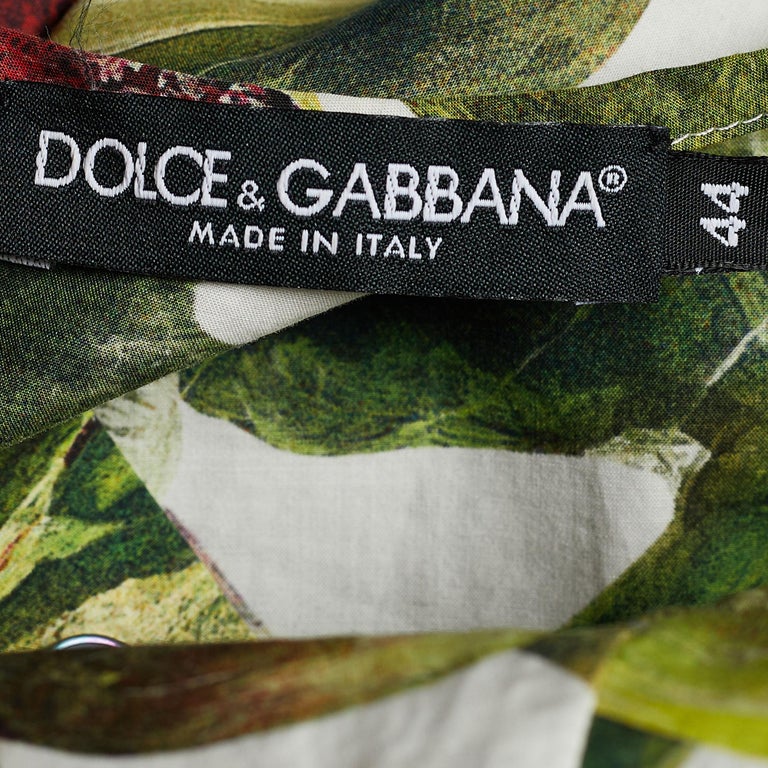 Dolce and Gabbana White/Green Fig Print Poplin Blouse M For Sale at 1stDibs
