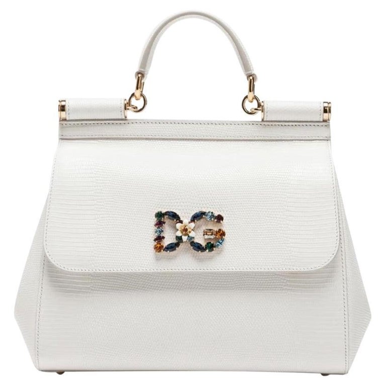 Dolce and Gabbana White Leather Sicily Handbag Shoulder Top Handle Bag ...