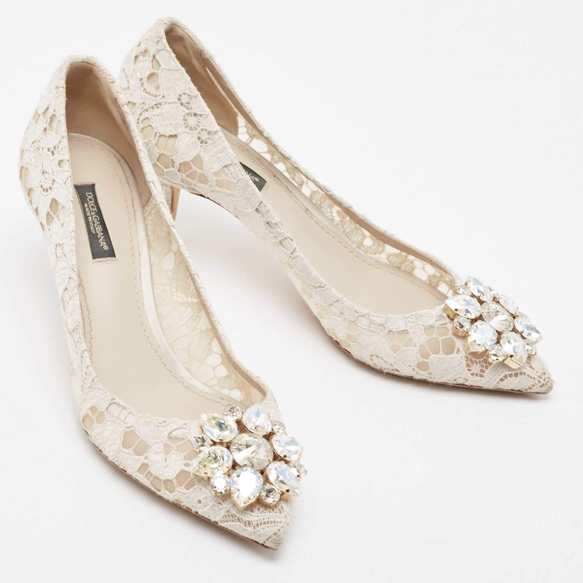 Dolce and Gabbana White Mesh and Lace Bellucci Pumps Size 37 For Sale ...