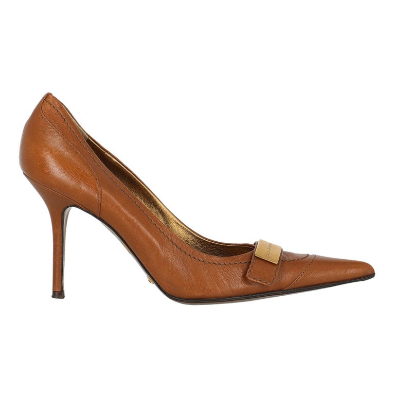Dolce and Gabbana Woman Pumps Camel Color Leather IT 39.5 For Sale at ...