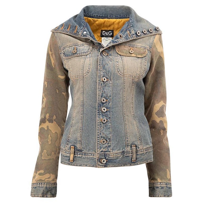 Dolce and Gabbana Women's Blue Camouflage Print Denim Jacket For Sale ...
