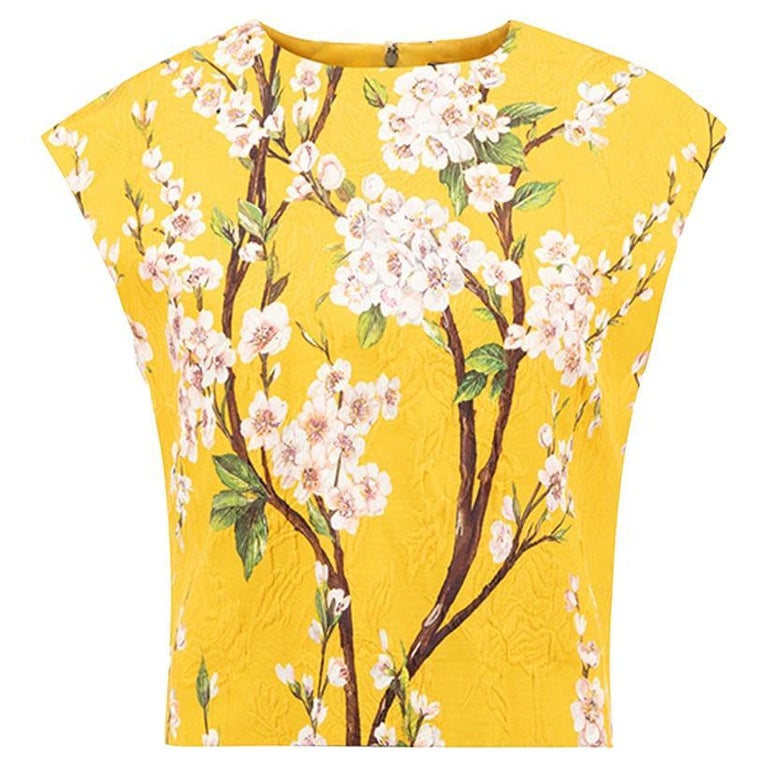 Dolce And Gabbana Womens Yellow Blossom Print Sleeveless Top For Sale