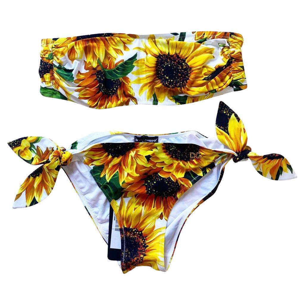 Dolce And Gabbana Yellow Sunflower Two Piece Swimsuit Bikini Swimwear