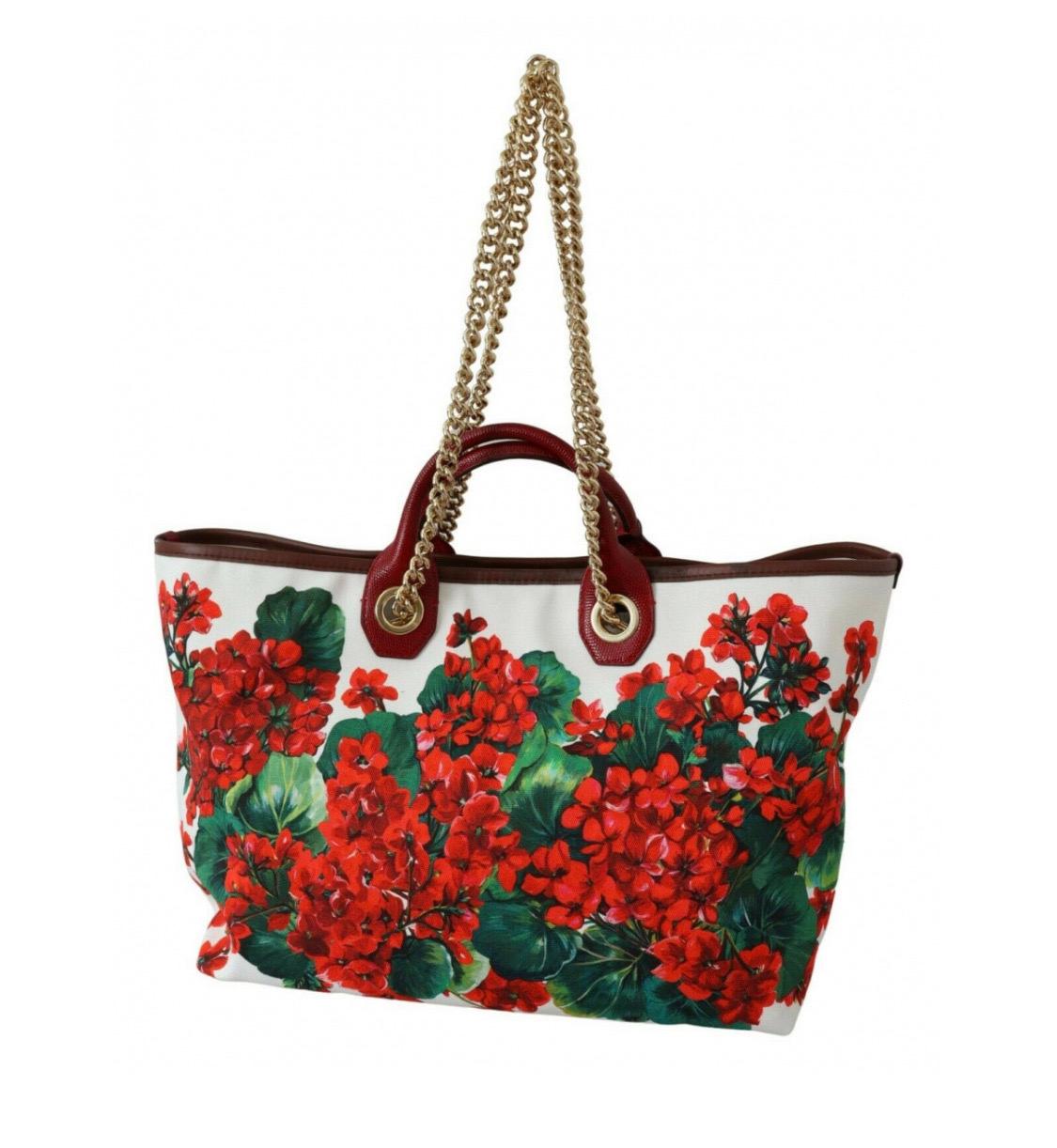 Dolce and Gabbana CAPRI cotton tote bag with geranium print features ...