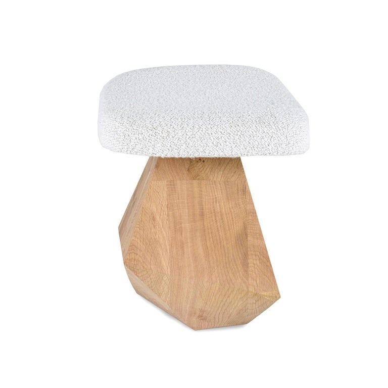 Dolmen Stool, Upholstery in Fabric, Hand Carved Ash/Beech Base For Sale ...