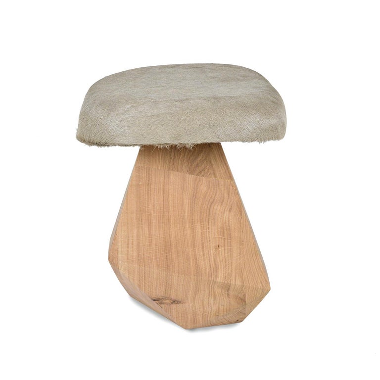 Dolmen Stool, Upholstery in Leather, Hand Carved Ash/Beech Base For ...