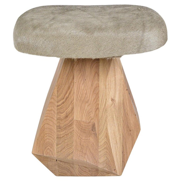 Dolmen Stool, Upholstery in Leather, Hand Carved Ash/Beech Base For ...