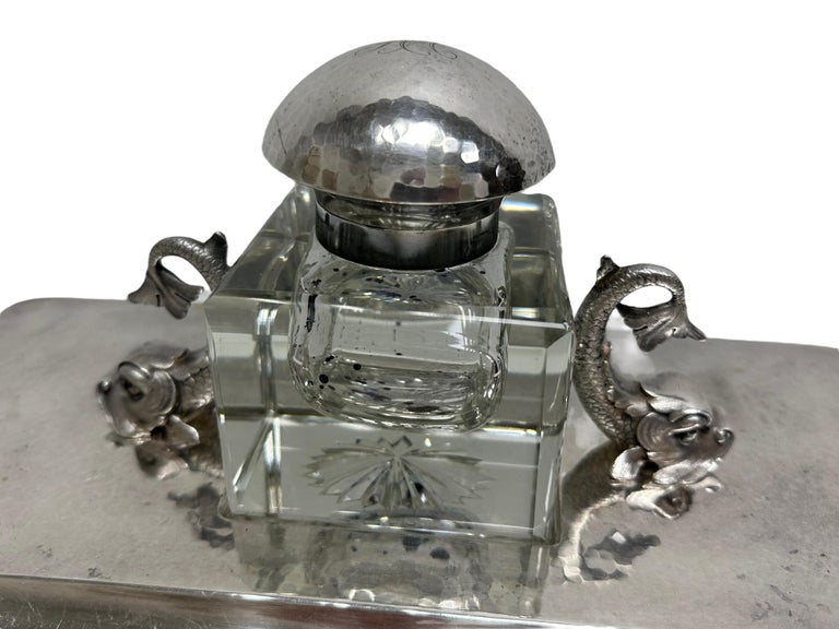 Dolphin Fish Inkwell, Candlestick, Blotter Desktop Set, Silver Plated ...