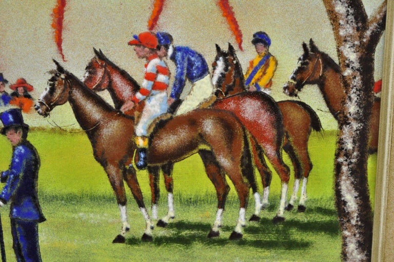Dom Dominic Mingolla Enamel on Copper Framed Painting Horse Jockey Race ...