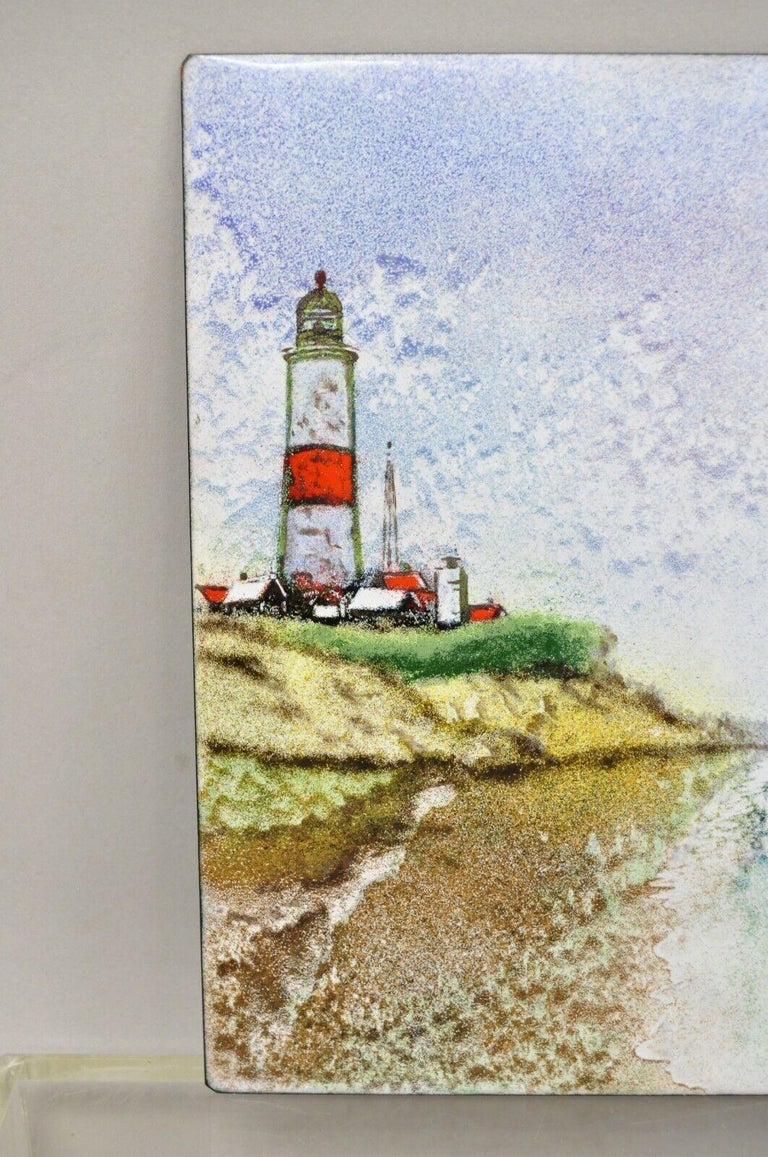 Dom Dominic Mingolla Enamel on Copper Painting Red Lighthouse Shoreline ...