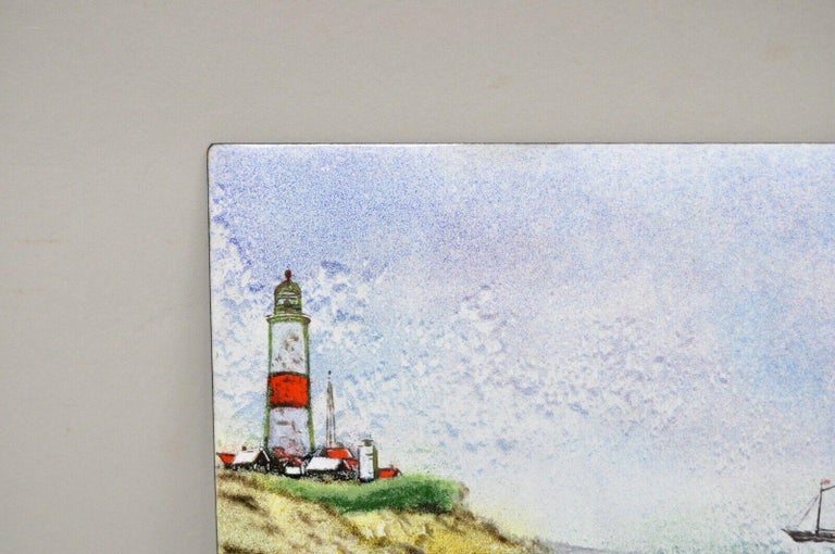 Dom Dominic Mingolla Enamel on Copper Painting Red Lighthouse Shoreline ...