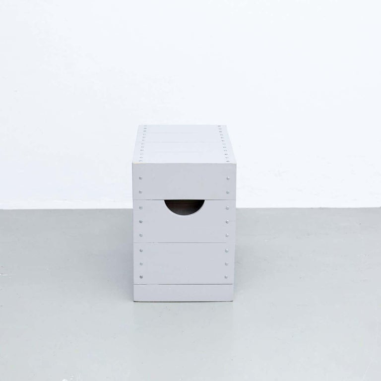 Dom Hans van der Laan Mid Century Modern Grey Wood Stool For Sale at 1stDibs