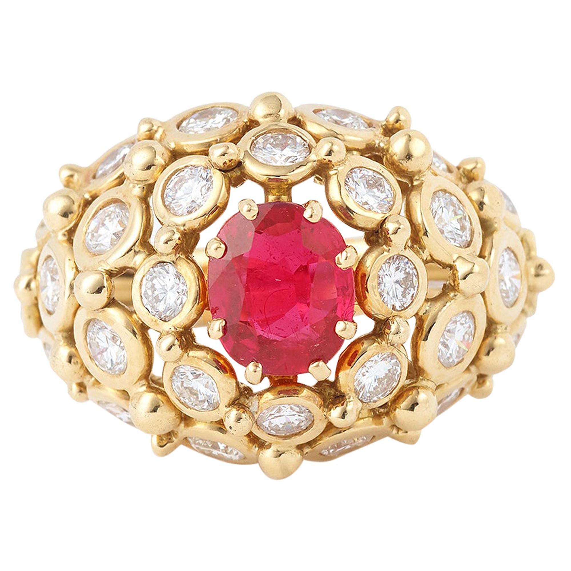 Midcentury 1.70 Carat Ruby Yellow White Gold Dome Cocktail Ring For ...