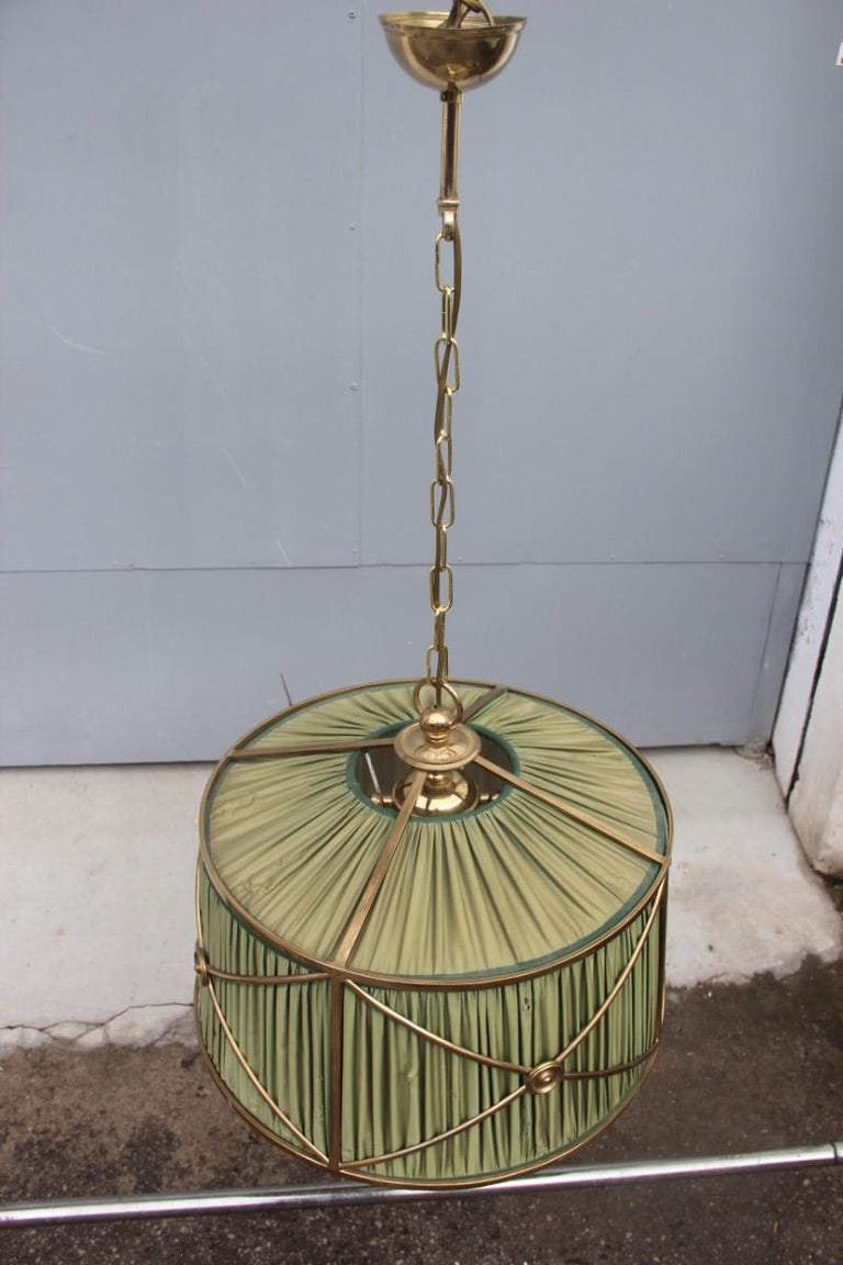 Dome Chandelier Structure in Green Silk Brass Italy Design 1950s Gold ...