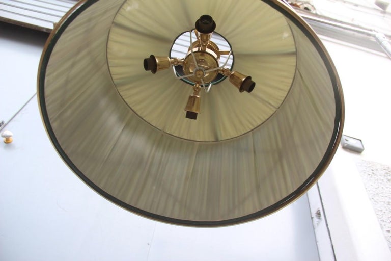 Dome Chandelier Structure in Green Silk Brass Italy Design 1950s Gold ...