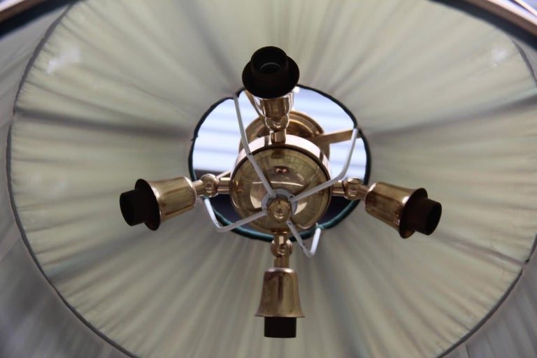 Dome Chandelier Structure in Green Silk Brass Italy Design 1950s Gold ...