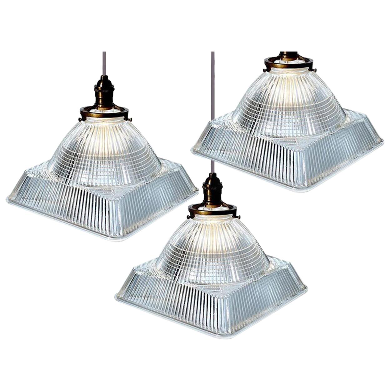Dome over Square Holophane Pendants at 1stDibs