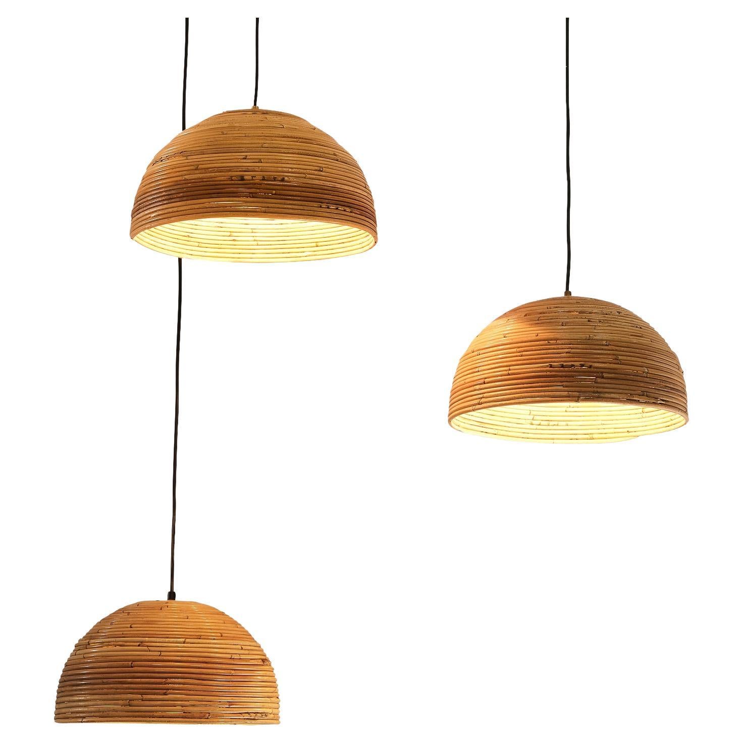 Dome Pendants in Bamboo Bentwood and Brass For Sale at 1stDibs