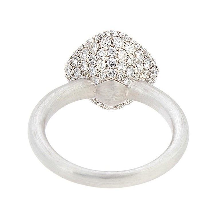 Domed Button Shape Diamond Satin Finish Gold Ring For Sale at 1stDibs