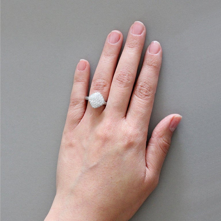 Domed Button Shape Diamond Satin Finish Gold Ring For Sale at 1stDibs