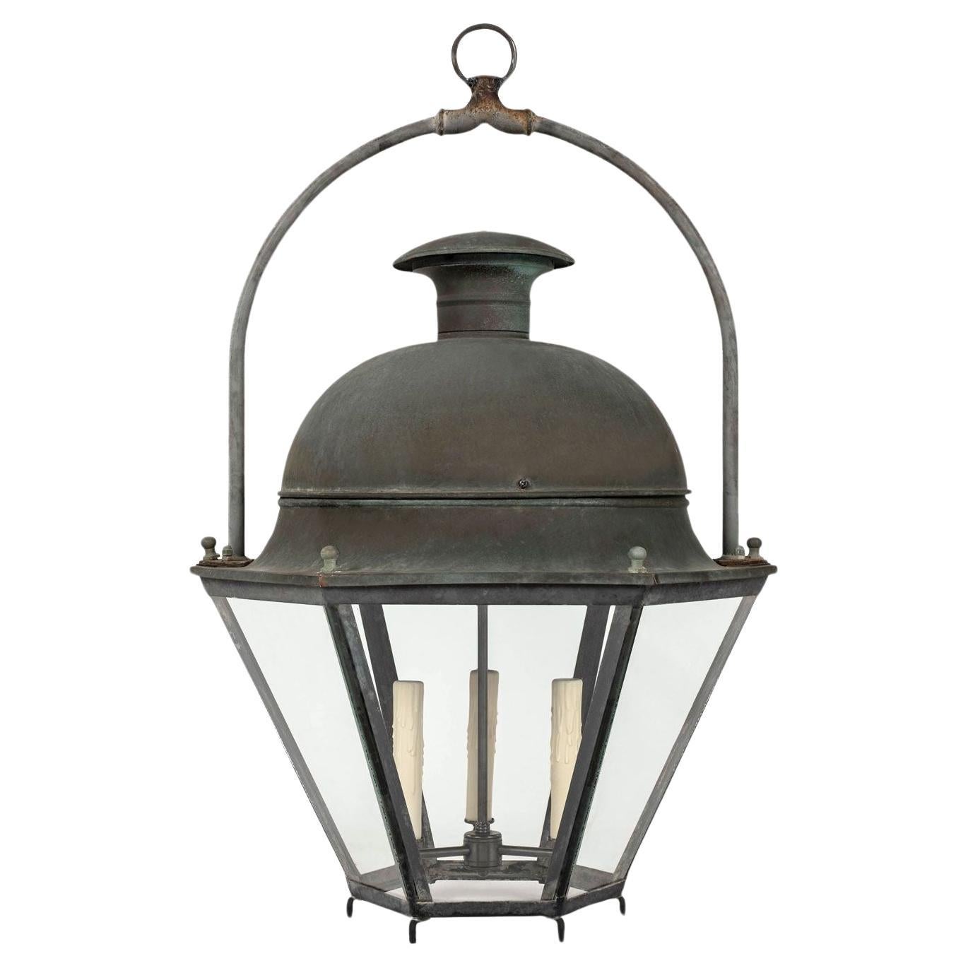 Domed Hexagonal Glass Paneled Iron and Copper Lantern For Sale at 1stDibs