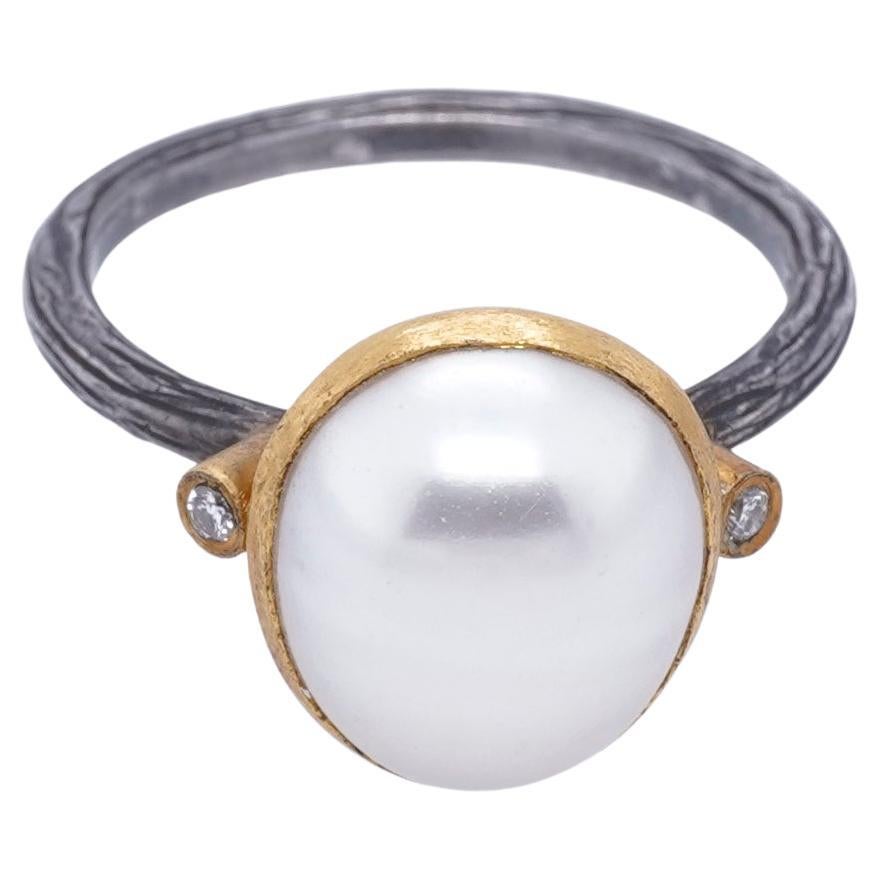 Pointed, Domed 24kt Gold Ring with 0.11cts Diamonds and Silver For Sale ...