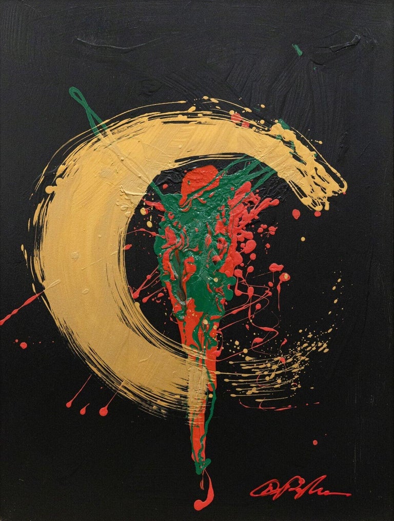 Dominic Pangborn Untitled Abstract Gold Swirl with Red and Green ...