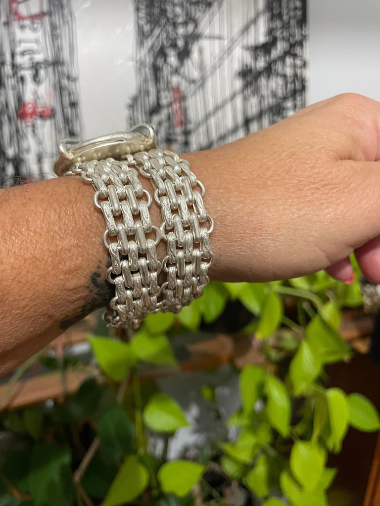 Dominique Aurientis Bracelet Silver Blue gripoix Glass Intaglio, 1980s ...