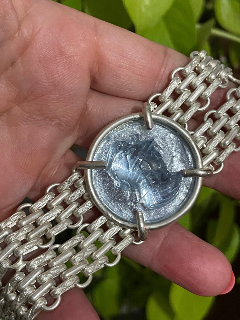 Dominique Aurientis Bracelet Silver Blue gripoix Glass Intaglio, 1980s ...