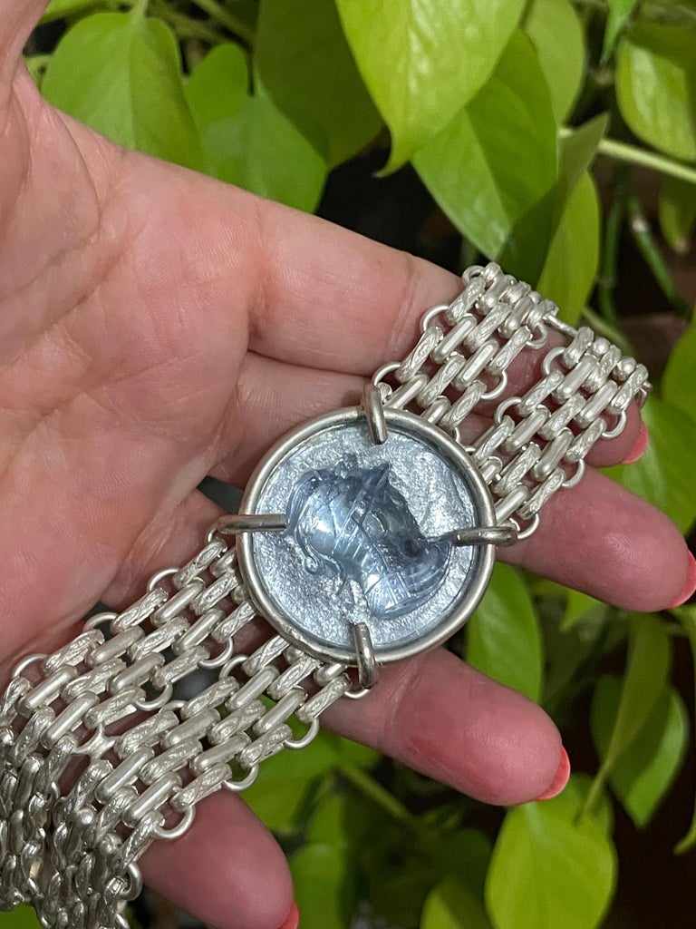 Dominique Aurientis Bracelet Silver Blue gripoix Glass Intaglio, 1980s ...