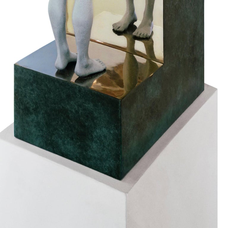 Don Gale - REFLECTIONS WITH AMMONITE, sculpture, mirror, figure staring ...