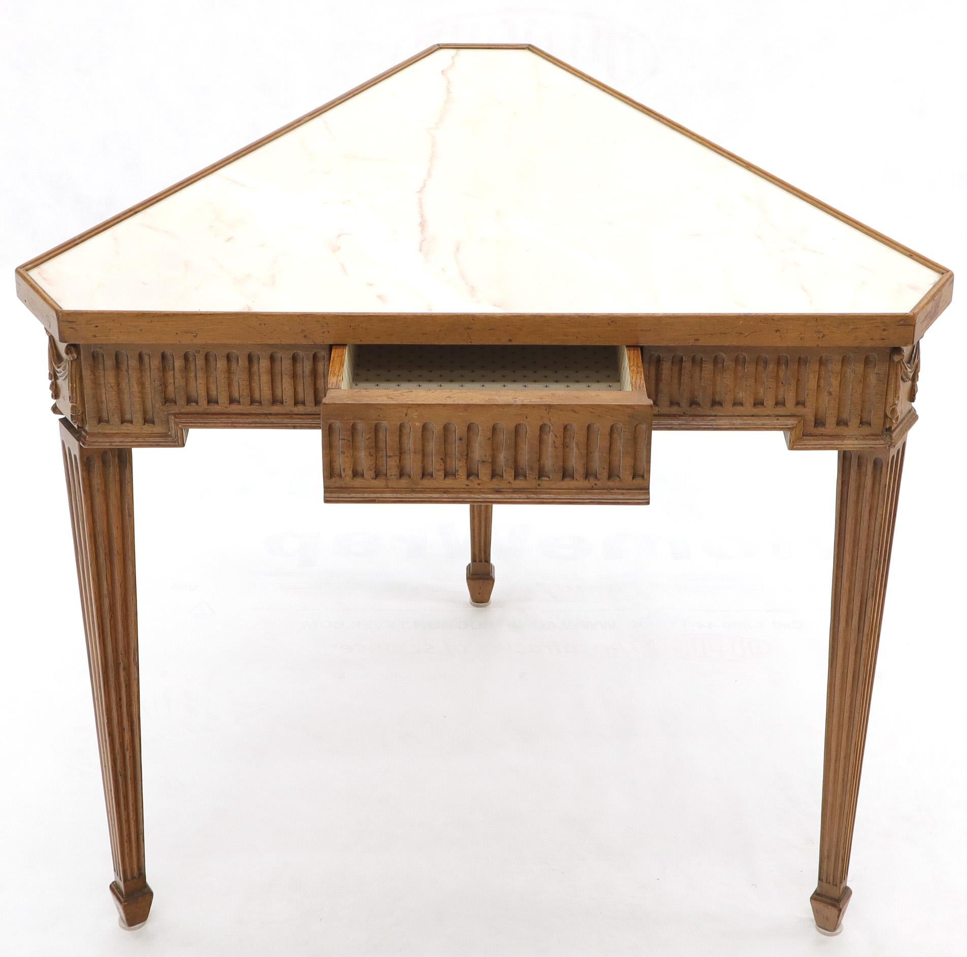 Don Ruseau Marble-Top Triangular Gueridon Lamp Table One Drawer at 1stDibs