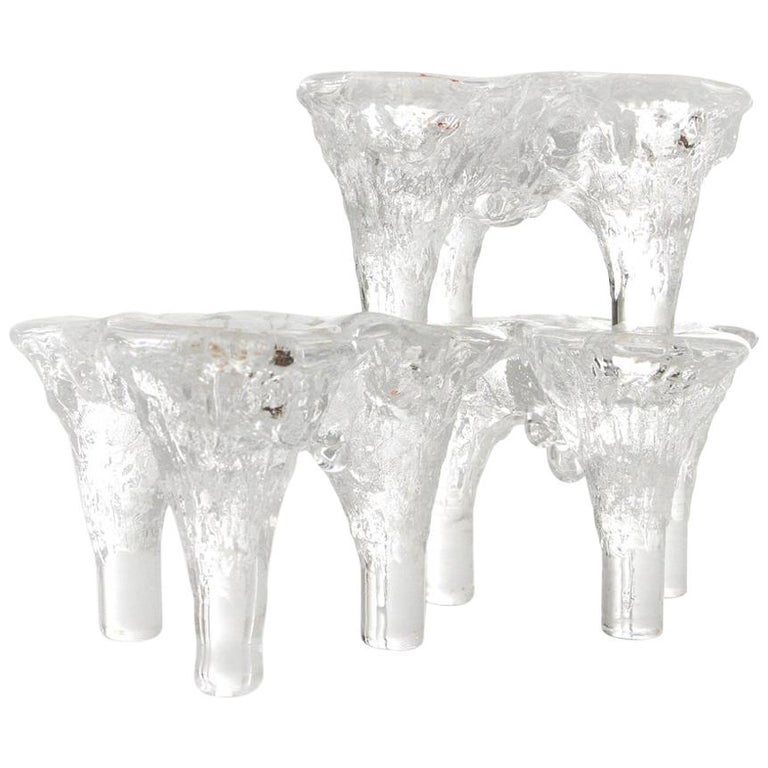 Don Shepherd Blenko Ice Glass Candle Holder, 1970s, Set of Three at 1stDibs