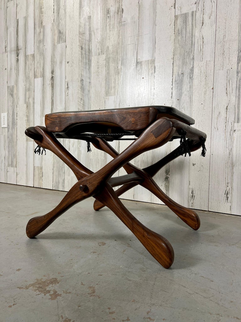 Don Shoemaker Folding Leather and Rosewood Stool for Señal Furniture ...