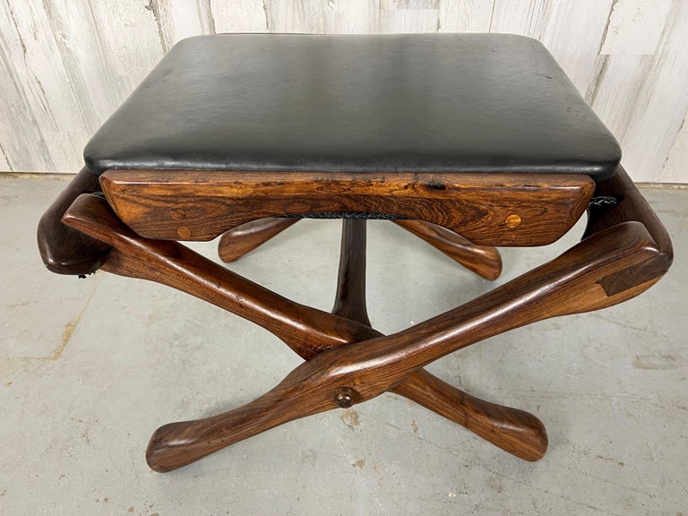 Don Shoemaker Folding Leather and Rosewood Stool for Señal Furniture ...