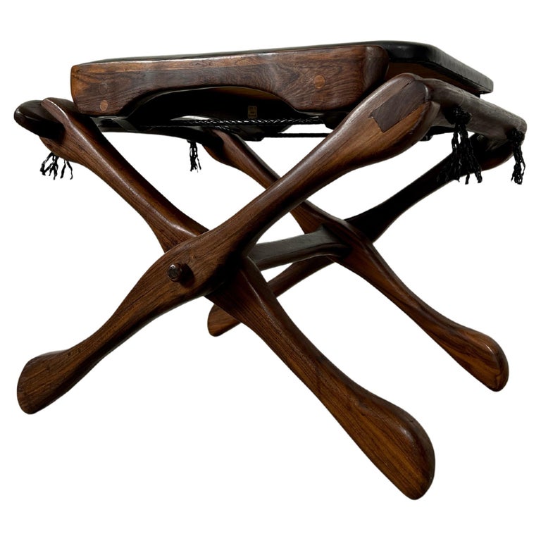 Don Shoemaker Folding Leather and Rosewood Stool for Señal Furniture ...
