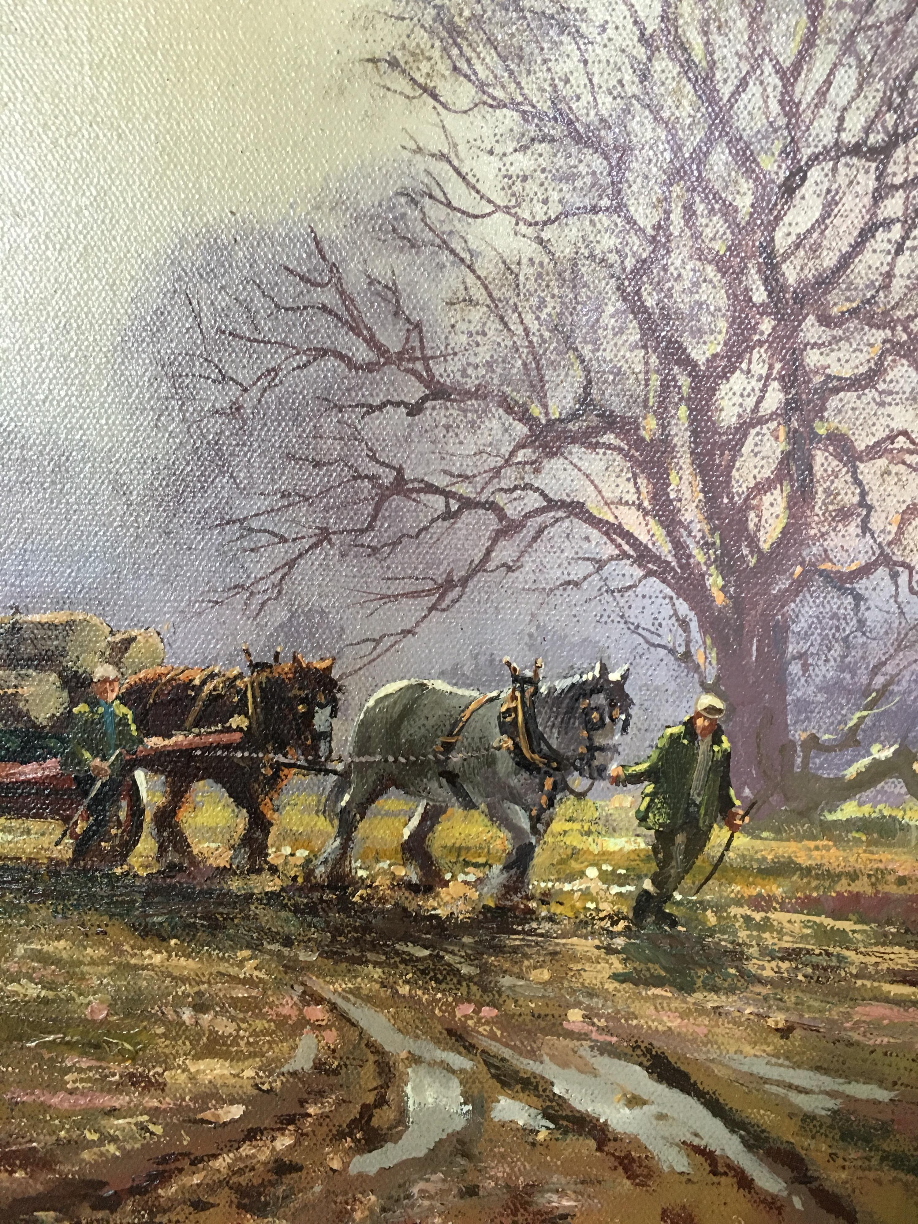 Don Vaughan - Horse and Cart, Large Impressionist Landscape English ...