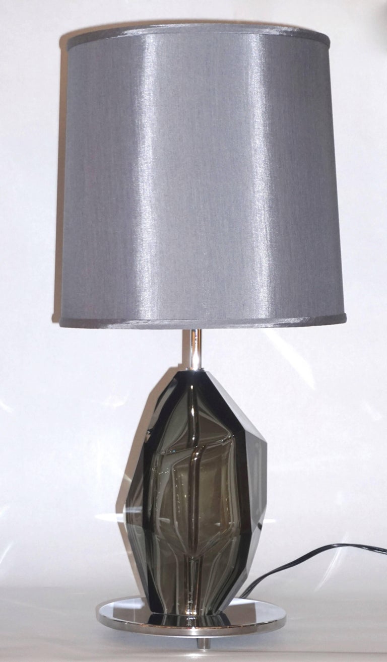 Donà Contemporary Italian Faceted Solid Rock Smoked Murano Glass Lamp ...