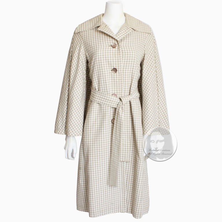 Donald Brooks Jacket with Caplet Trench Style Tan White Check Pattern ...